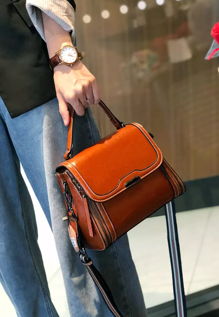 Buy ZITIQUE Polish leather oblique backpack Online | ZALORA Malaysia