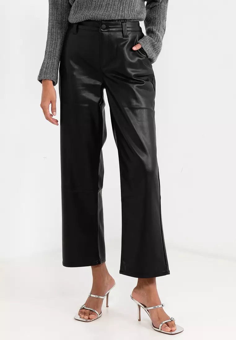 Straight Leg Petite Leather Look Jeans Ladies Trousers Leather Look ...