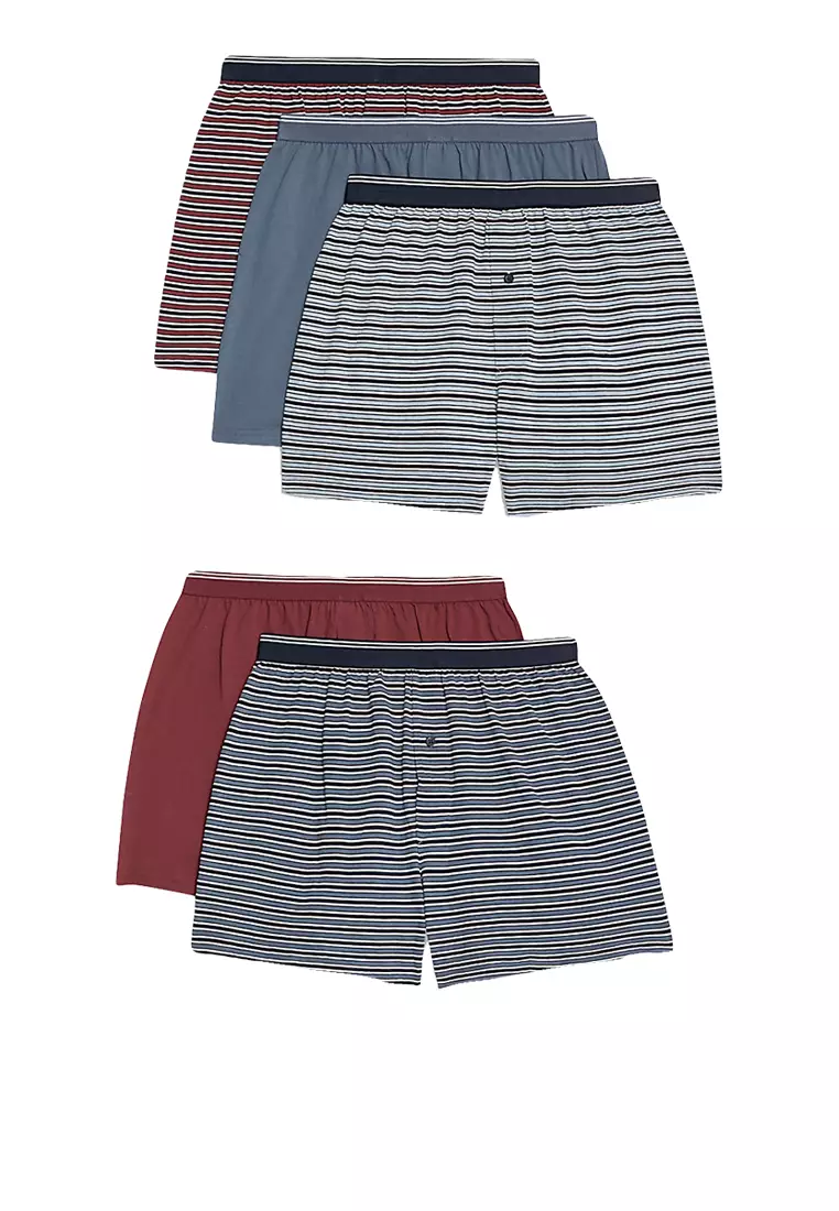 Jual Marks & Spencer 5pk Pure Cotton Cool & Fresh Striped Boxers ...