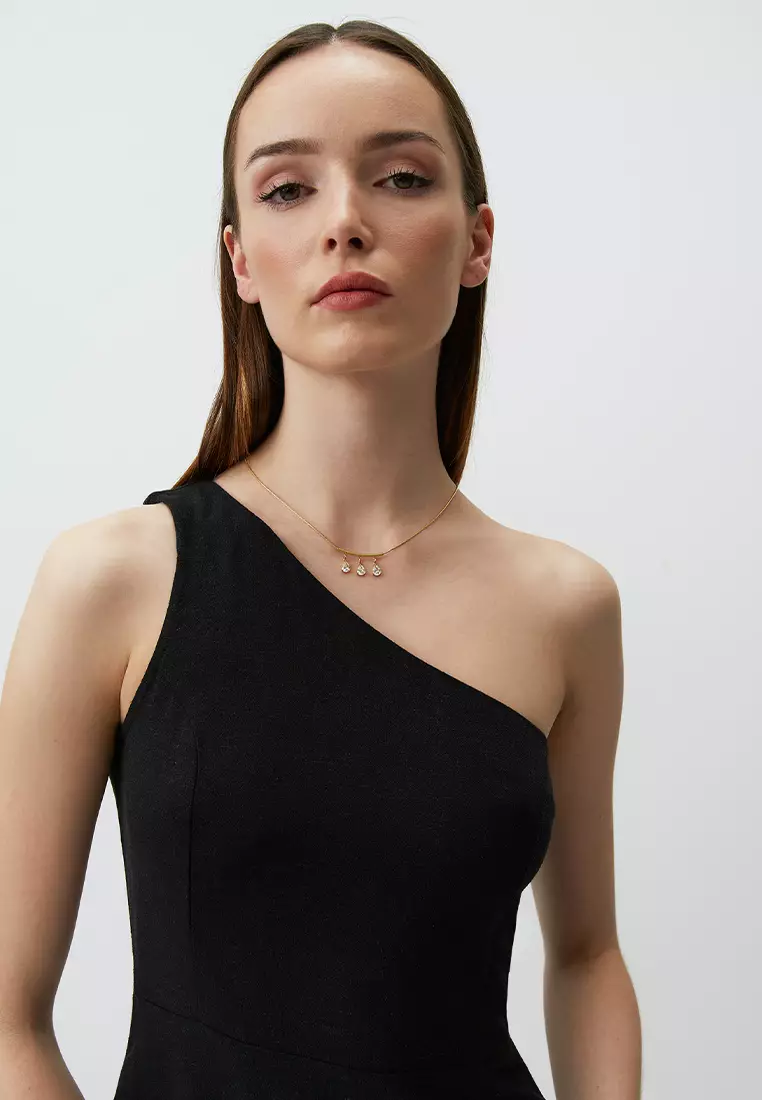 Jimmy Key Jimmy Key Black One Shoulder Slit Midi Linen Dress 2025 | Buy ...