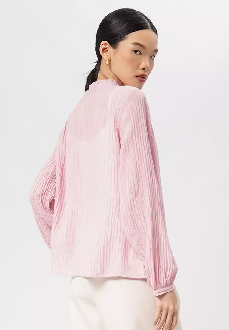 Jual Executive Textured Long Sleeve V-Neck Blouse Original 2025 | ZALORA Indonesia