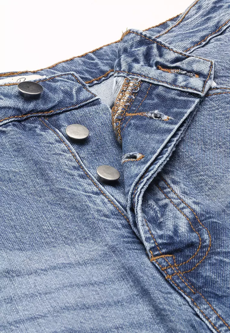 Buy London Rag Mid Blue High Waist Ripped Detail Denim Shorts 2025 ...