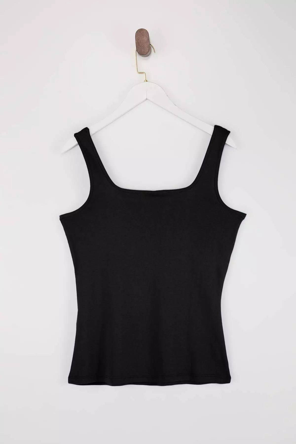 Buy Trendyol Black Square Collar Strap Soft Buttoned Basic Knitted Plus ...