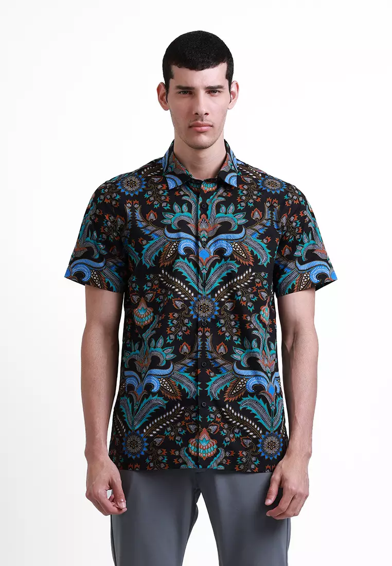 Jual Manzone Manzone Kemeja Batik Lengan Pendek Pria Derawan 2 - Black ...