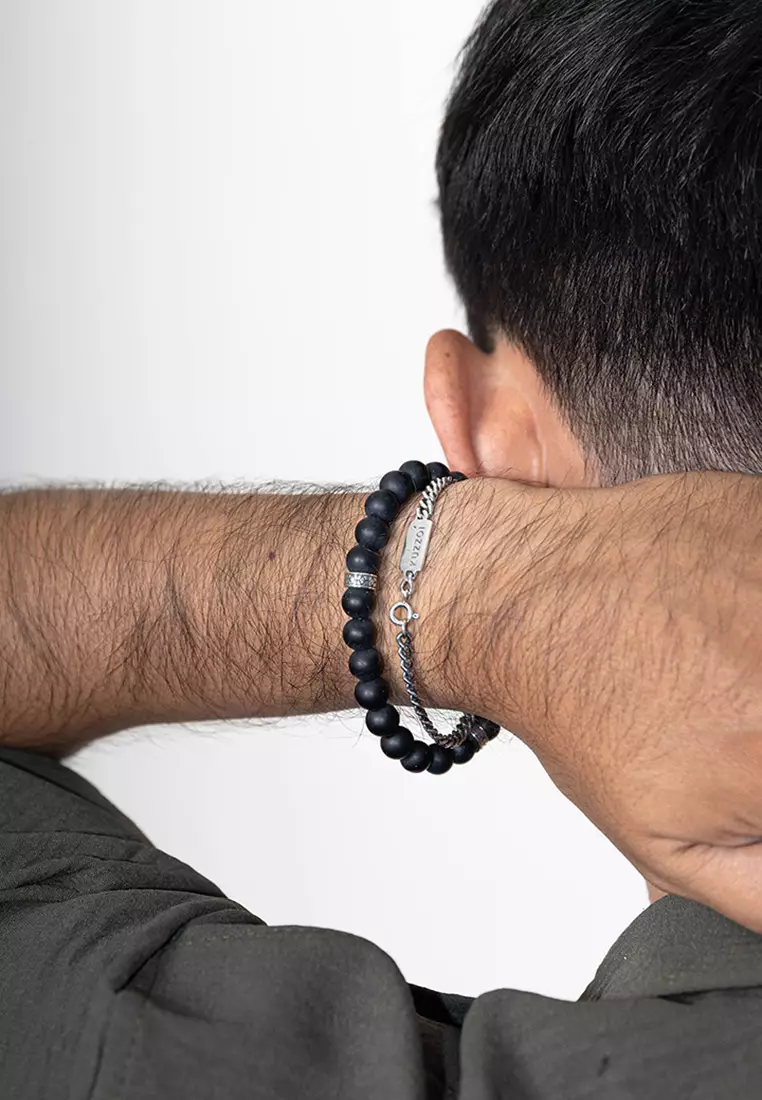 Buy Kuzzoi Men's Black Onyx Bead and Chain Bracelet Set 2026 Online ...