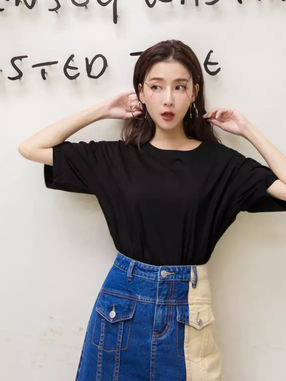 Buy OBSTYLE High Cotton Content Five-Quarter Loose Boyfriend Basic Tee ...