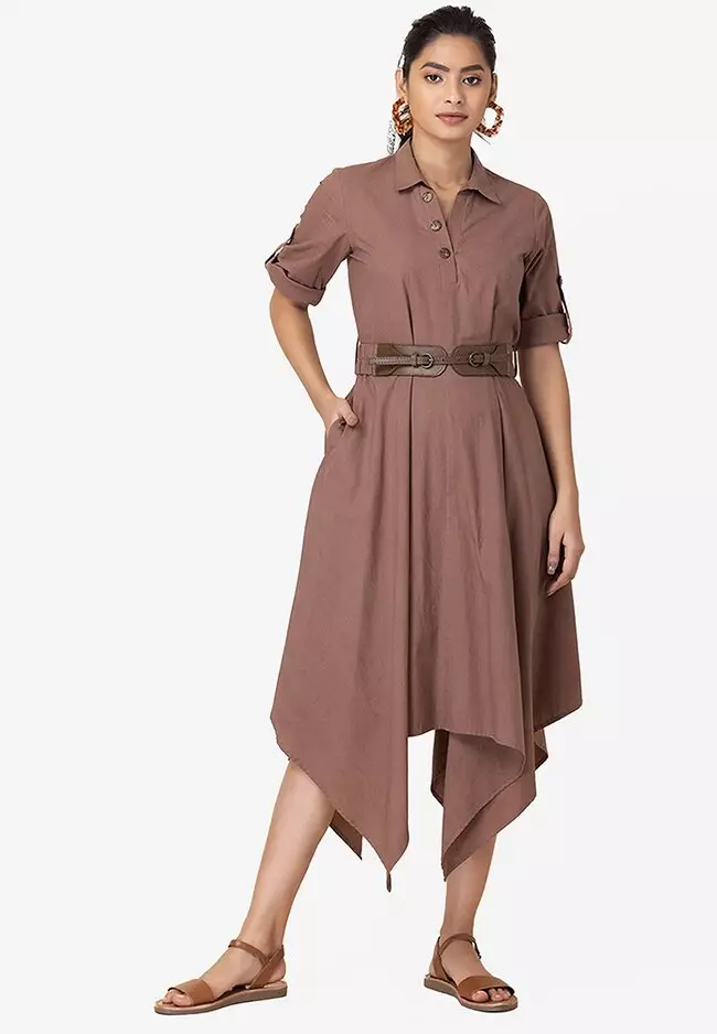Buy Indya Earthen By Indya High Low Dress With Belt 2023 Online