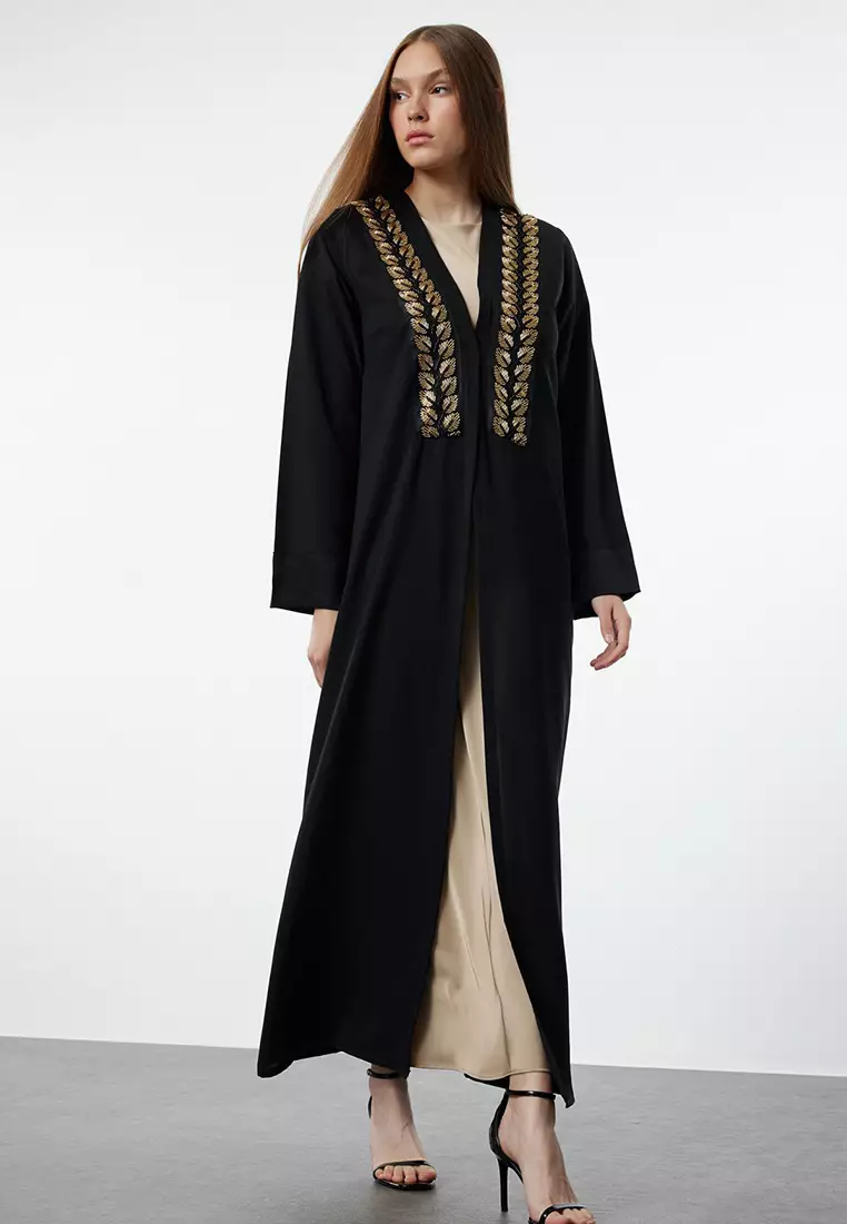 Buy Trendyol Black Stone Embroidered Woven Cap & Abaya & Abaya ...