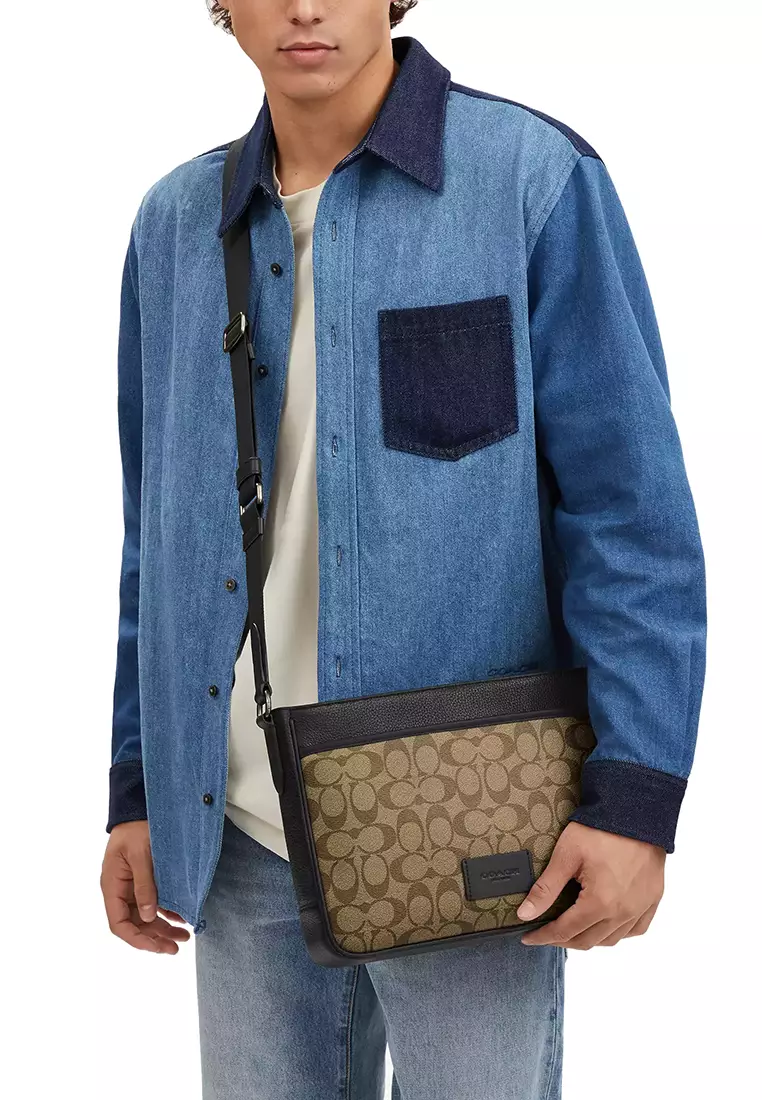 Buy Coach Men's District Signature Canvas Crossbody Bag Khaki/Black ...