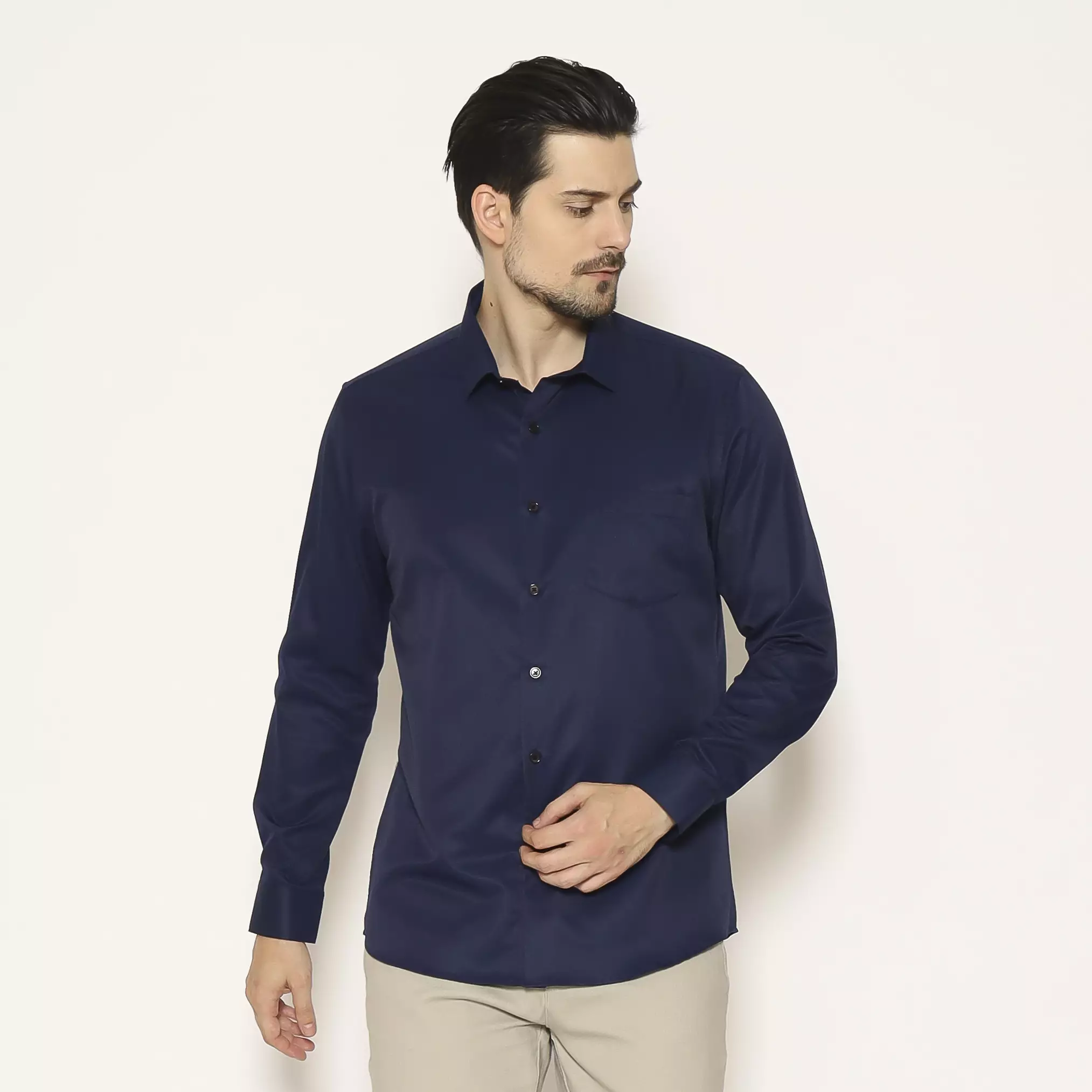 Jual Maginot MAGINOT Kemeja Pria Basic Polos Lengan Panjang DARK NAVY ...
