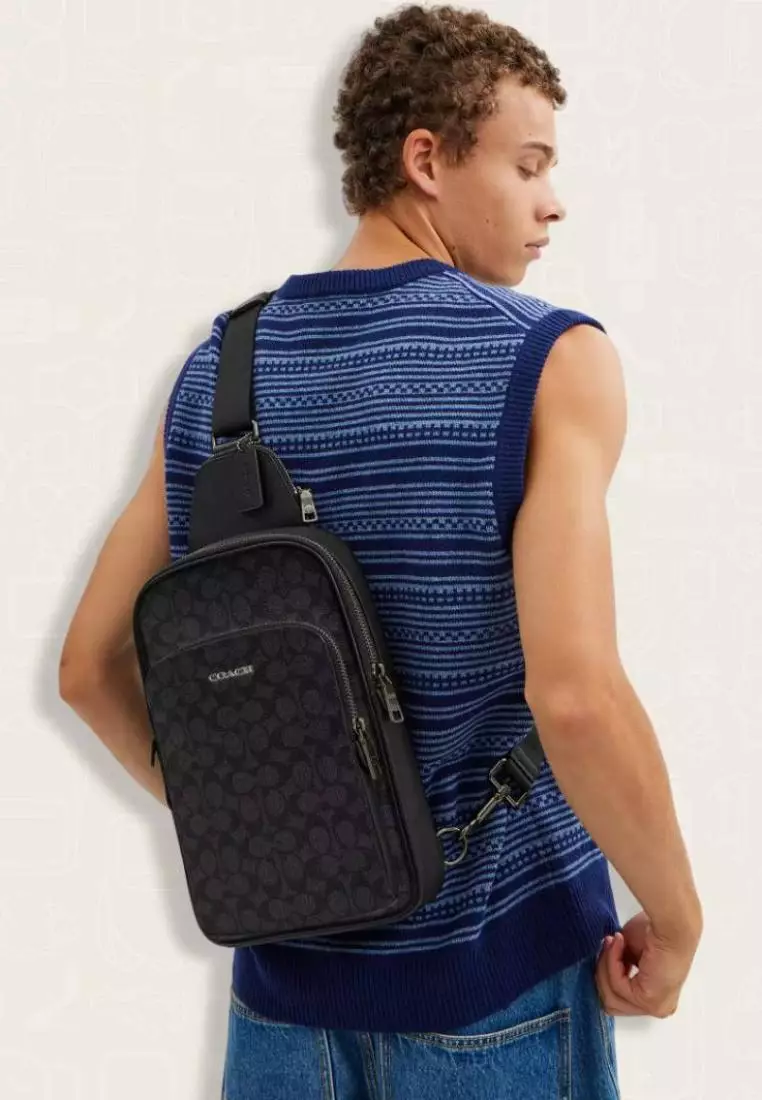 Jual Coach Coach Ethan Pack In Signature Canvas Charcoal Black Original ...