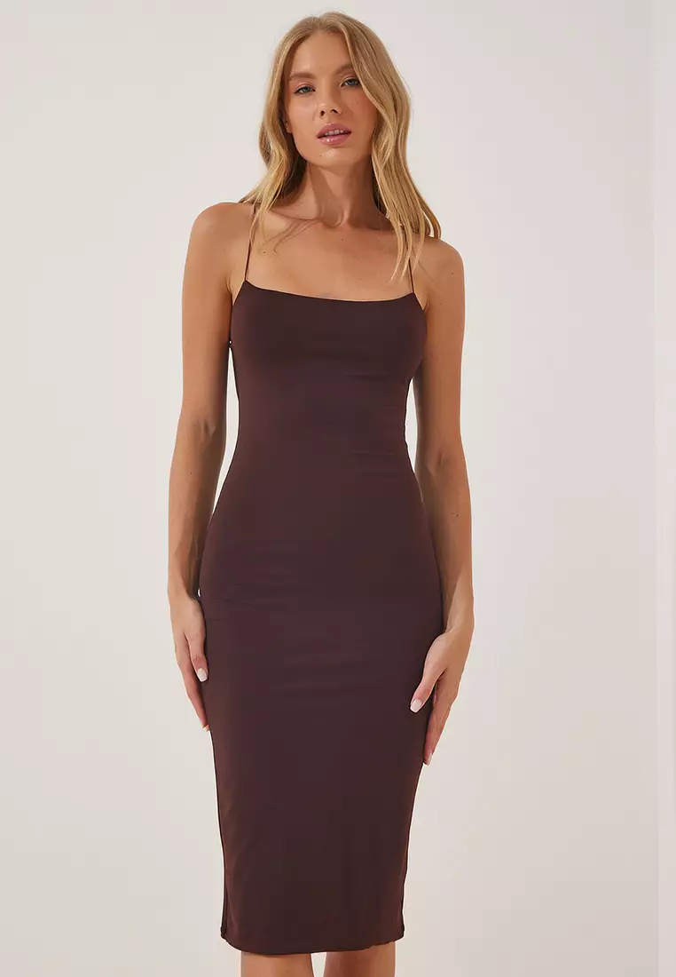 Jual Happiness Istanbul String Straps Jersey Midi Dress Original 2024 ...