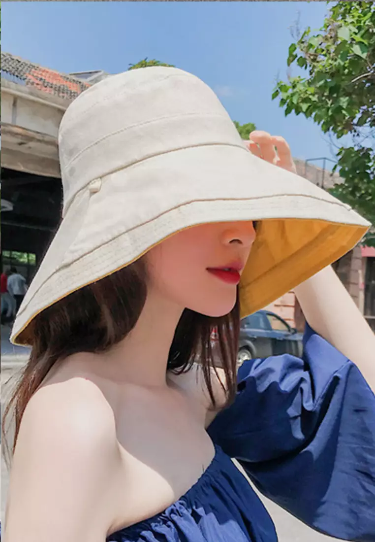 Buy Sunnydaysweety Foldable Large Brim Double-Sided Fisherman Caps ...