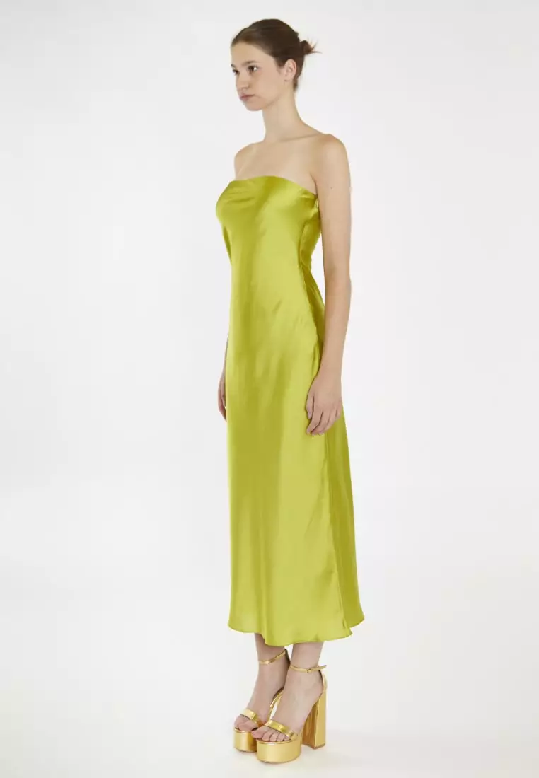 Buy Glamorous Citrus Green Strapless Bias Cut Midaxi Dress Online ...