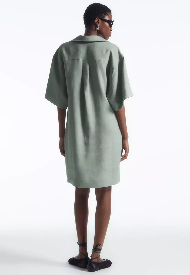 Buy COS Open-Collar Linen Shirt Dress 2025 Online | ZALORA