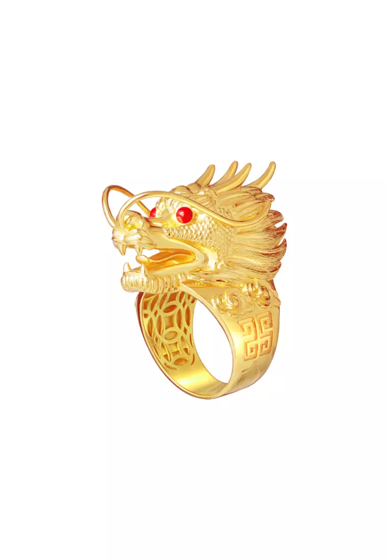 Buy TOMEI TOMEI 【百战百胜】Dragon Men Ring, Yellow Gold 916 Online | ZALORA ...