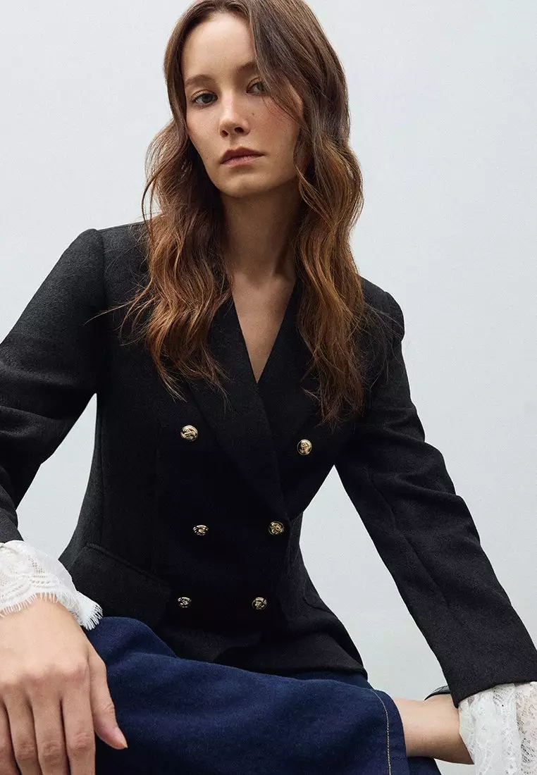Buy Pomelo Lace Sleeve Blazer - Black 2026 Online | ZALORA