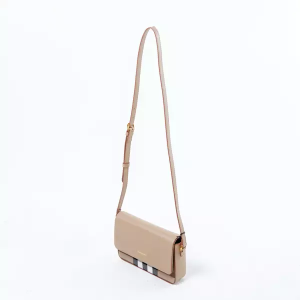Jual BURBERRY Tas BURBERRY CHECK BEIGE CHESTNUT FLAP LEATHER SHOULDER ...