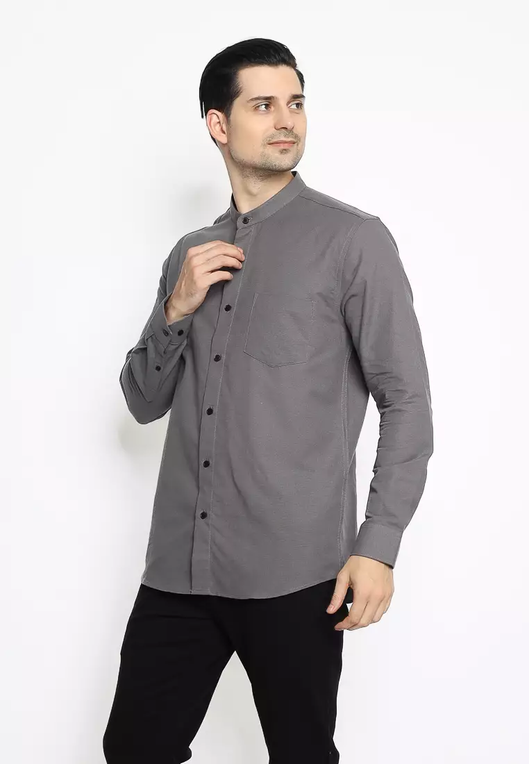 Jual Maginot MAGINOT Kemeja Pria KOKO Basic Polos Lengan Panjang GREY Original 2024 | ZALORA ...