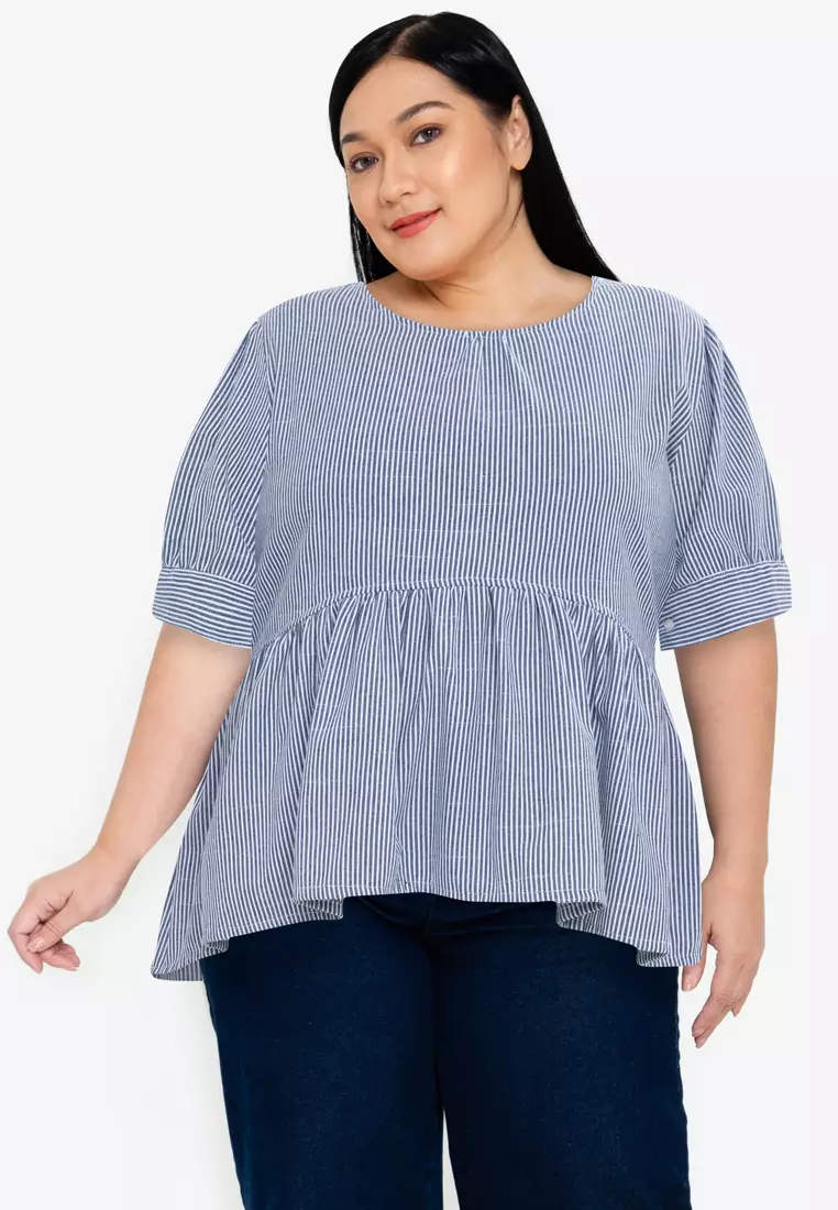 Buy Maxine Plus Size Puffed Sleeved Striped Top 2025 Online | ZALORA ...