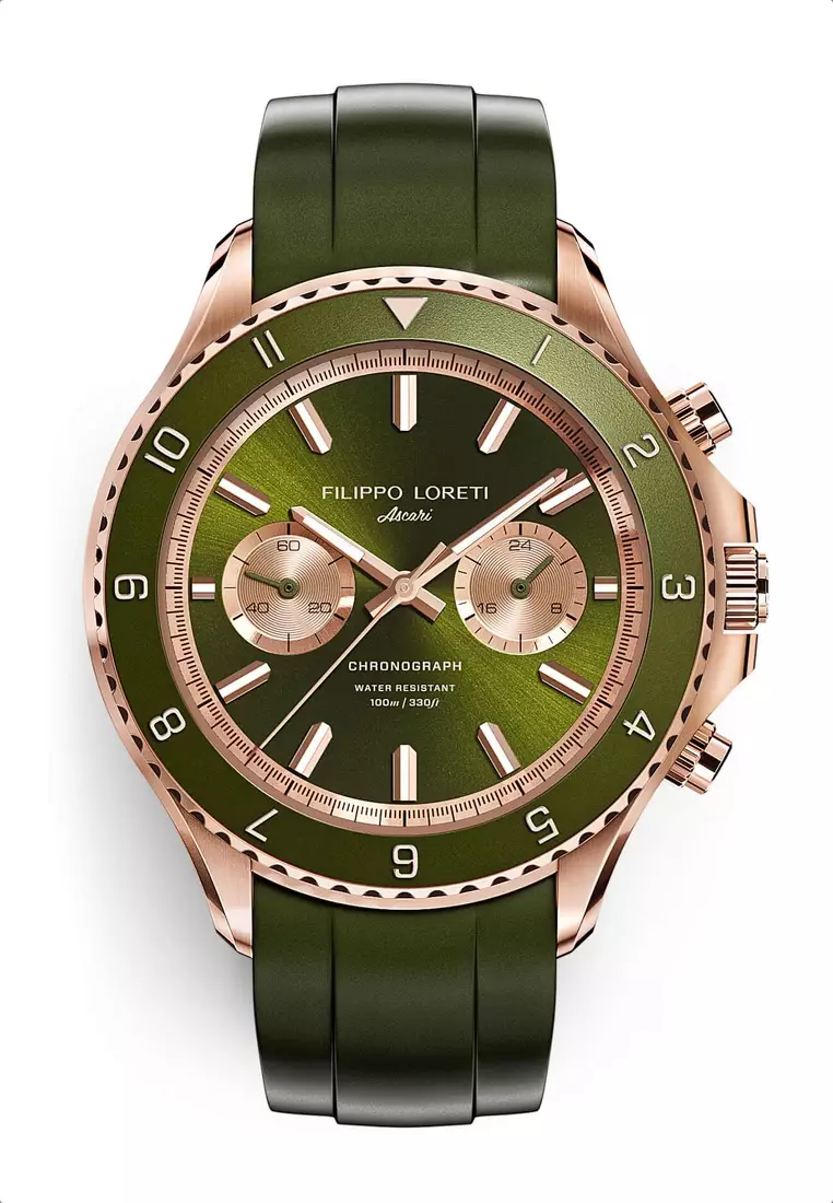 Filippo Loreti Unisex Stainless Steel Ascari Moss Rose Gold Rubber ...