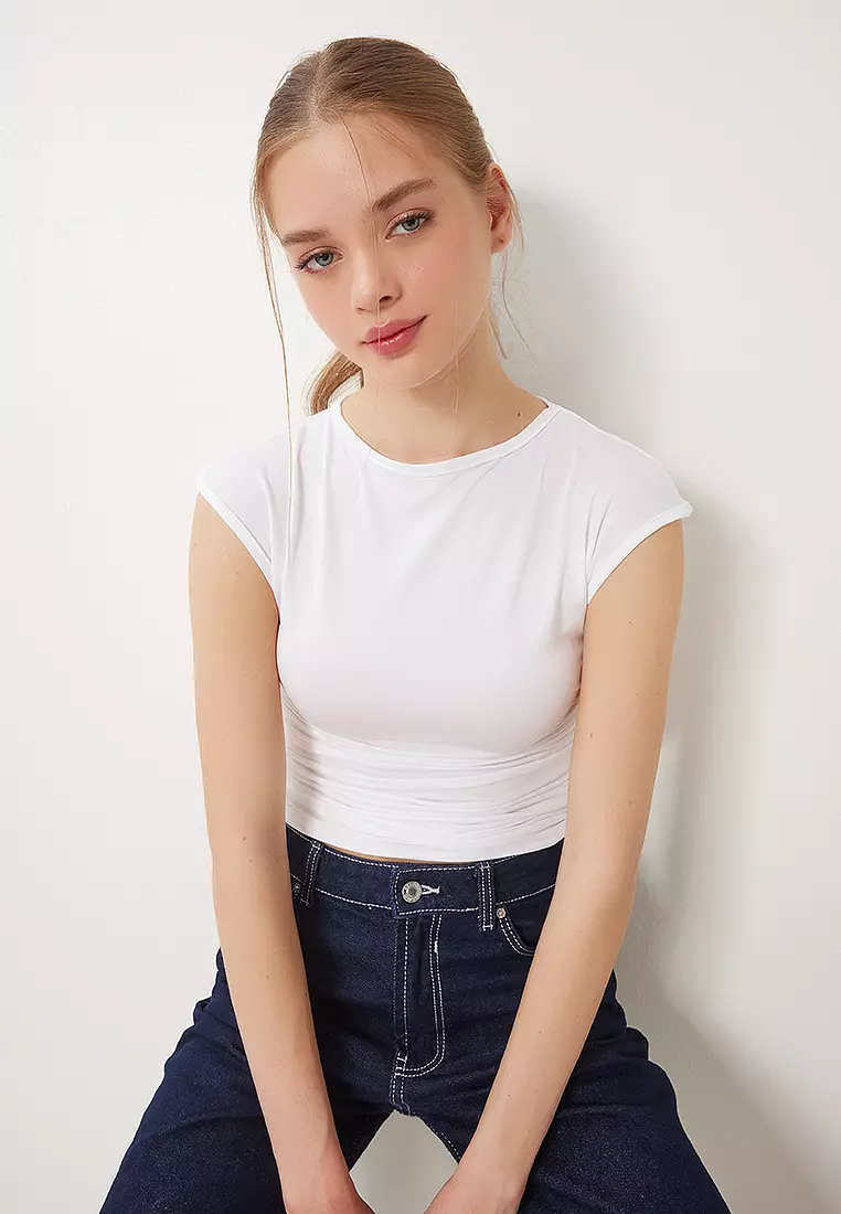 Buy Happiness Istanbul Gathered Sandy Crop Top Online | ZALORA Malaysia