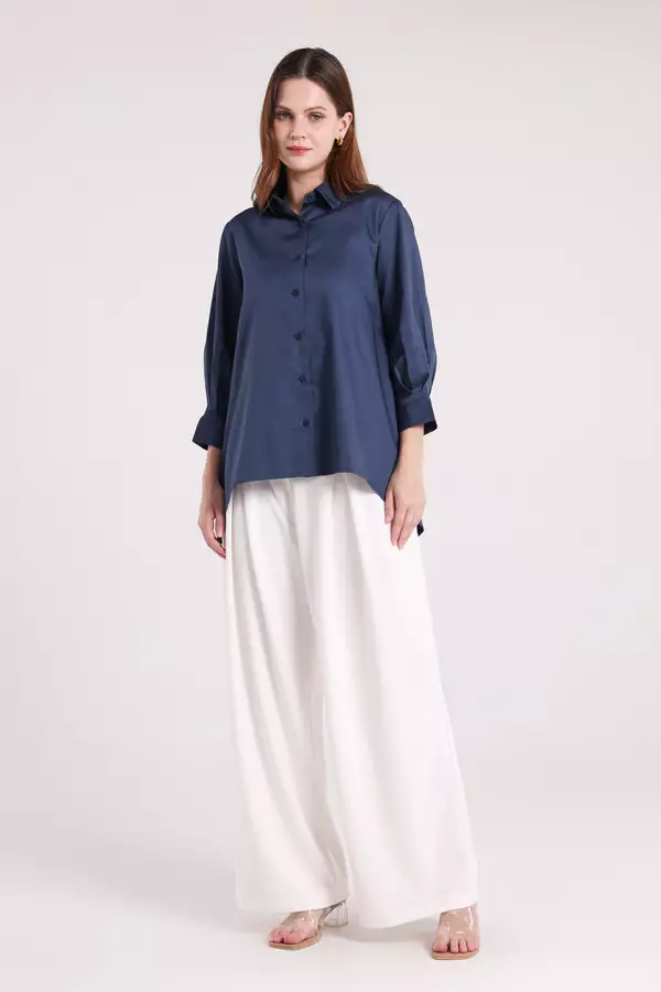 Jual Minimal Minimal x Devina Putri - Xaviera - Kemeja A Line - Navy Colour Navy Original 2026 ...