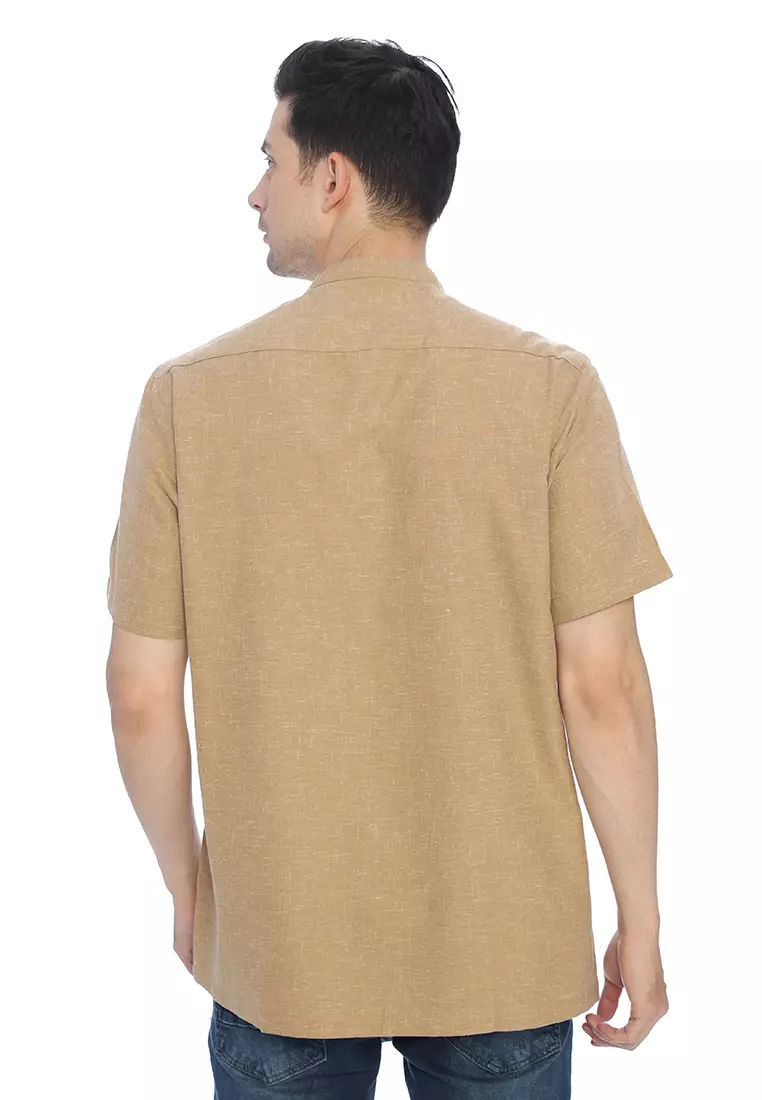 Jual Hassenda Koko Linen Border Pria Lengan Pendek Al-Qadr Almond Buff ...