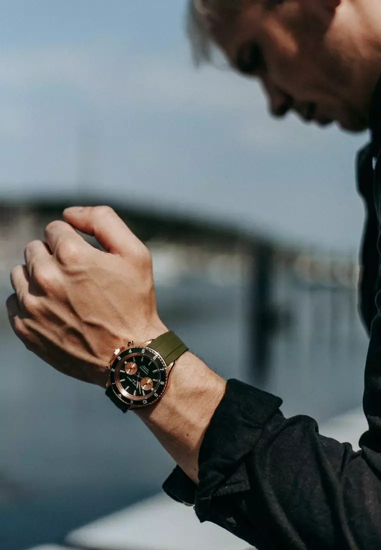 Buy Filippo Loreti Unisex Stainless Steel Ascari Moss Rose Gold Rubber ...