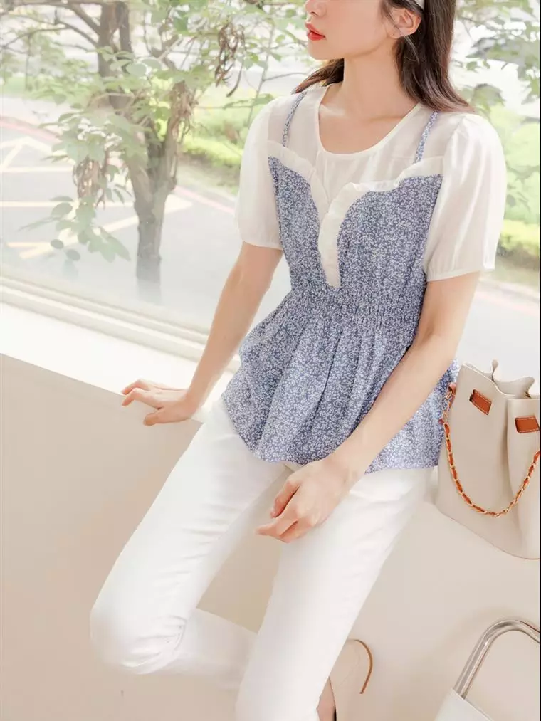 Buy OBSTYLE Faux two-piece romantic slightly transparent ruffle floral ...