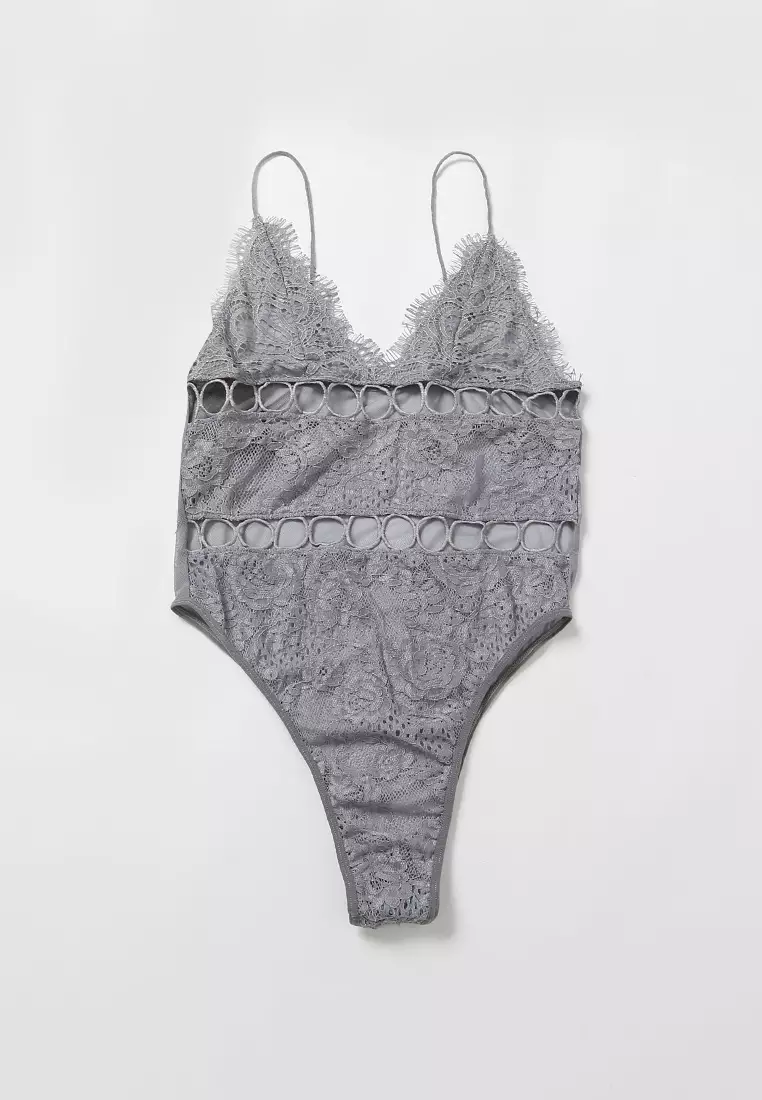 Lycka Ldb4095 Lady One Piece Sexy Lace Bodysuit Nightwear Grey 2024