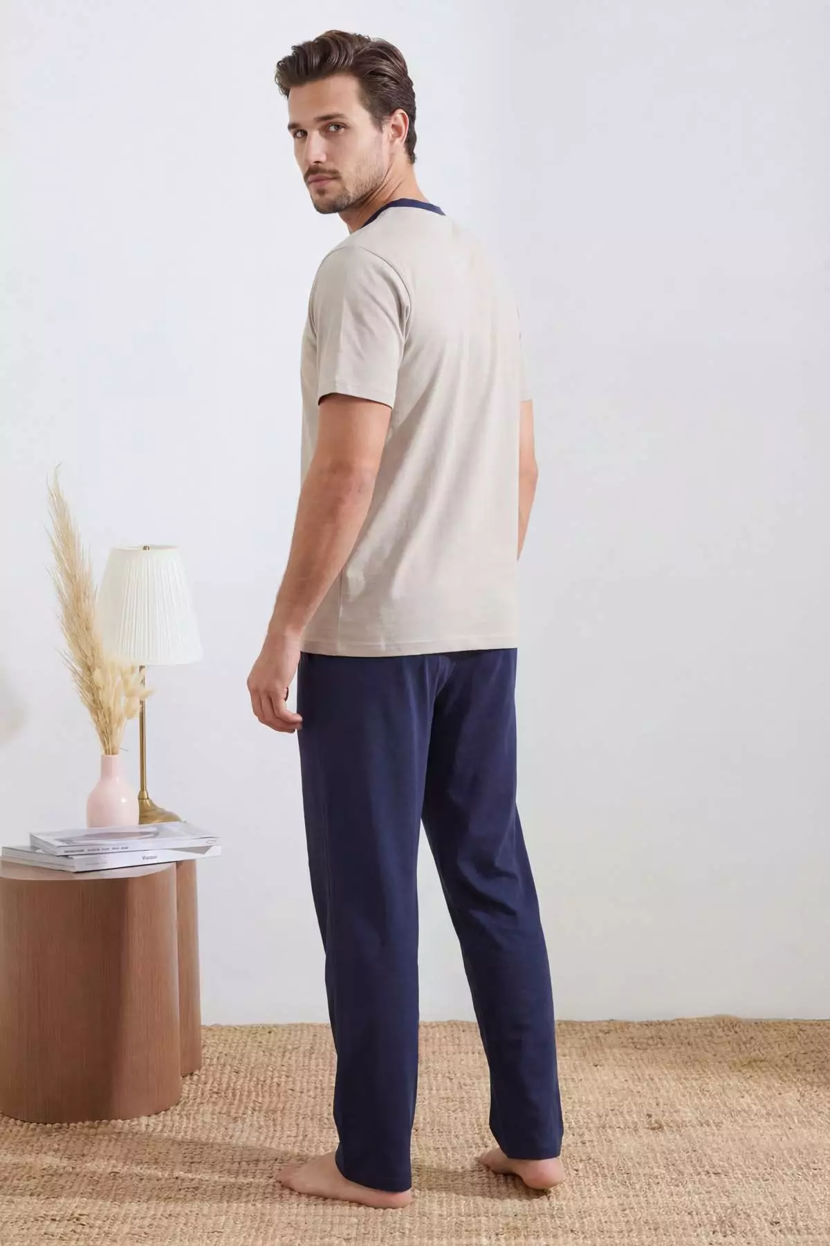 Buy Trendyol Gray Regular Buttoned Collar Knitted Pajama Set ...