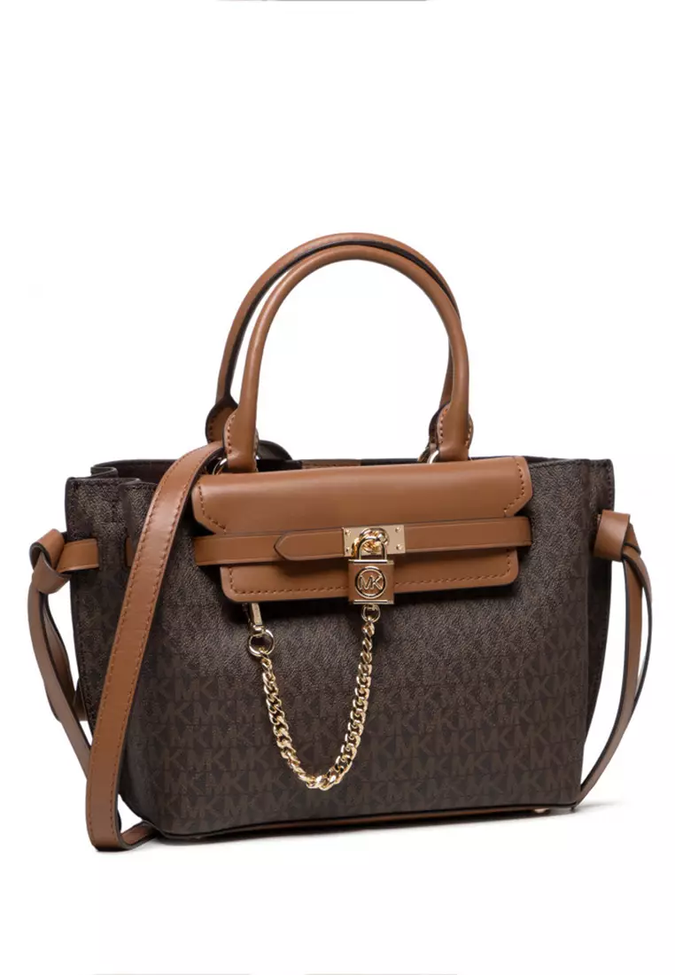 Buy Michael Kors Hamilton Legacy Small Logo Belted Satchel - Brown 2025 ...
