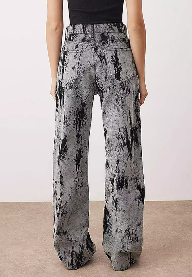 Buy Trendyol Suede Look Flock Printed High Waist Wide Leg Jeans 2026 ...