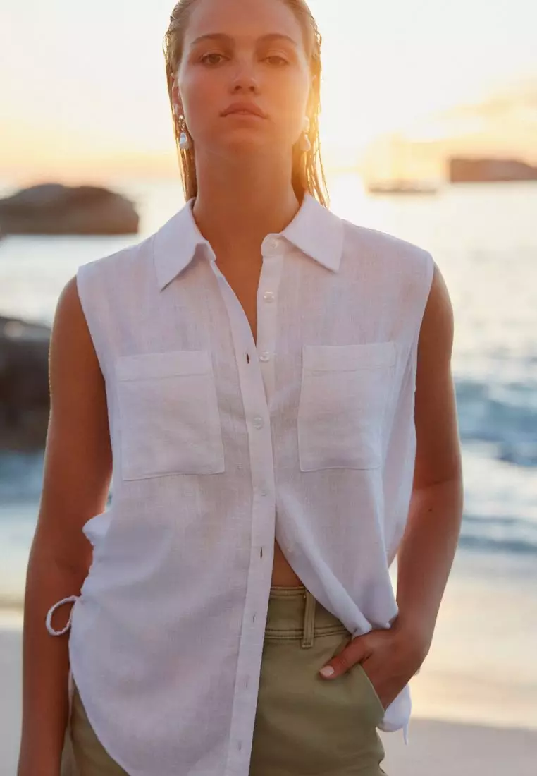 Buy NEXT Sleeveless Ruched Side Linen Blend Shirt Online | ZALORA Malaysia