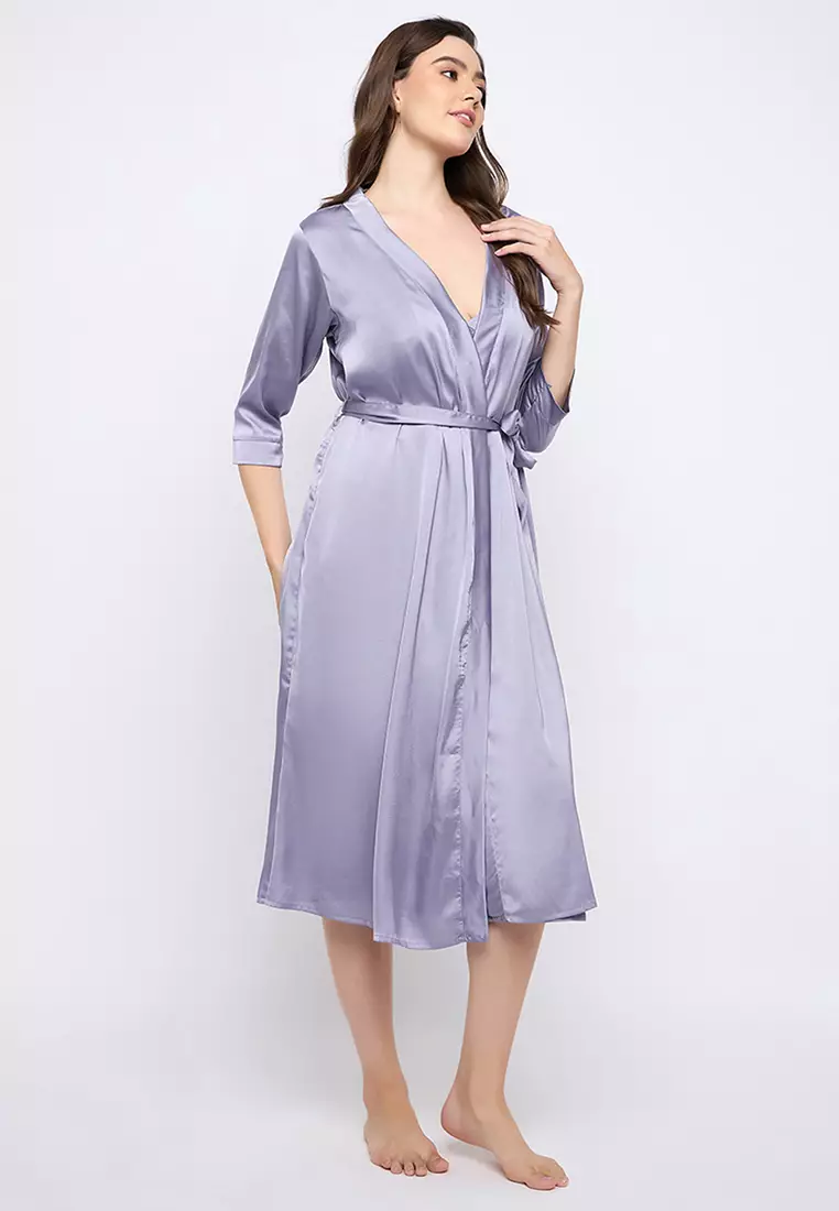 Buy Clovia Clovia Chic Basic Long Robe in Light Purple- Satin 2025 ...