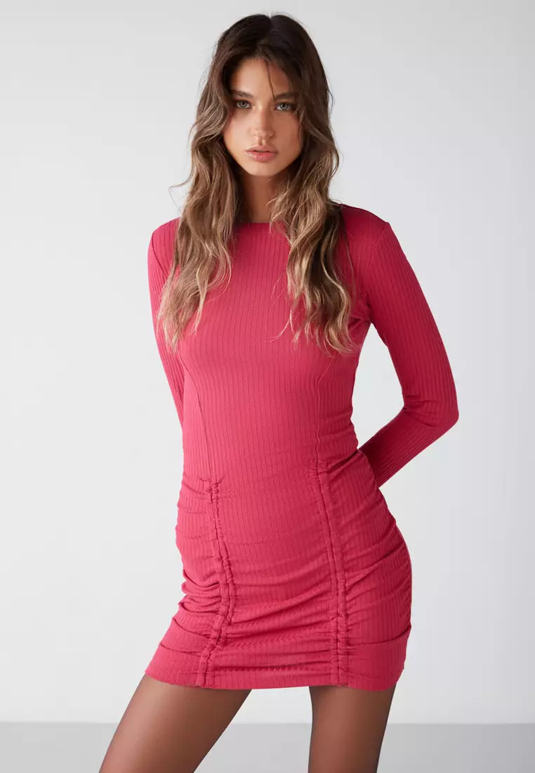 Buy GRIMELANGE Wide Ribbed Stretch Fabric Body Hugging Bodycon Frosted ...