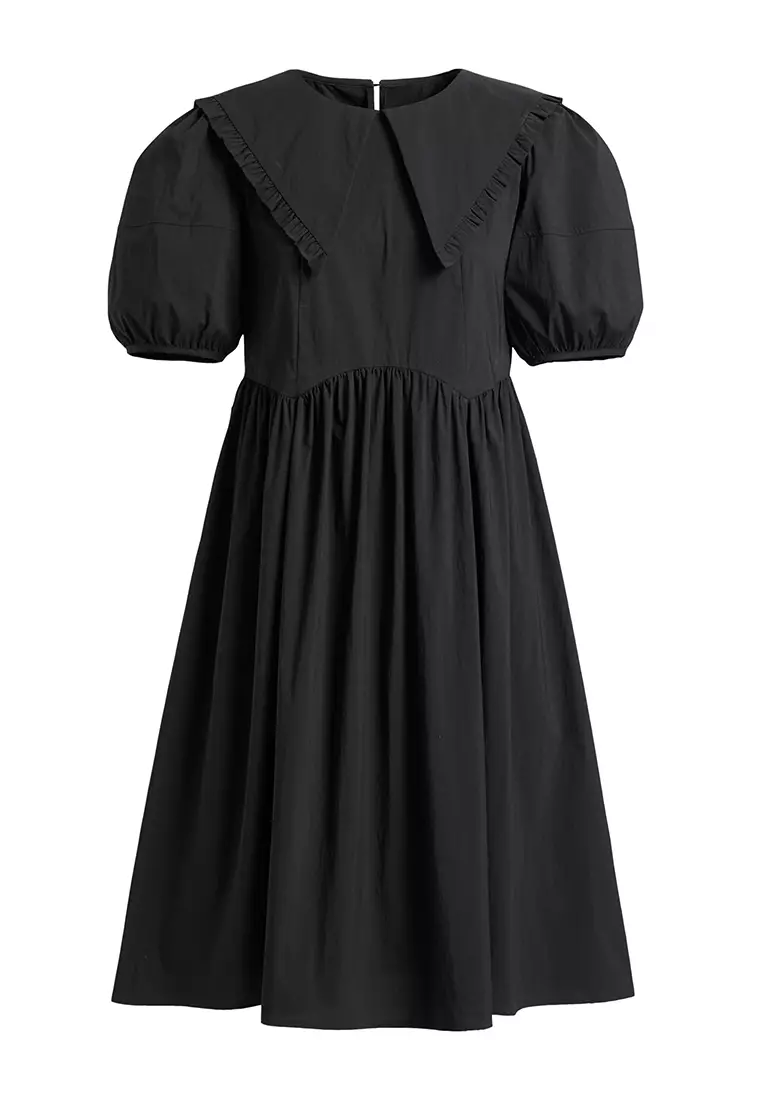 Buy Hopeshow Victorian Ruffle Collar Puff Sleeve Black Dress Online ...