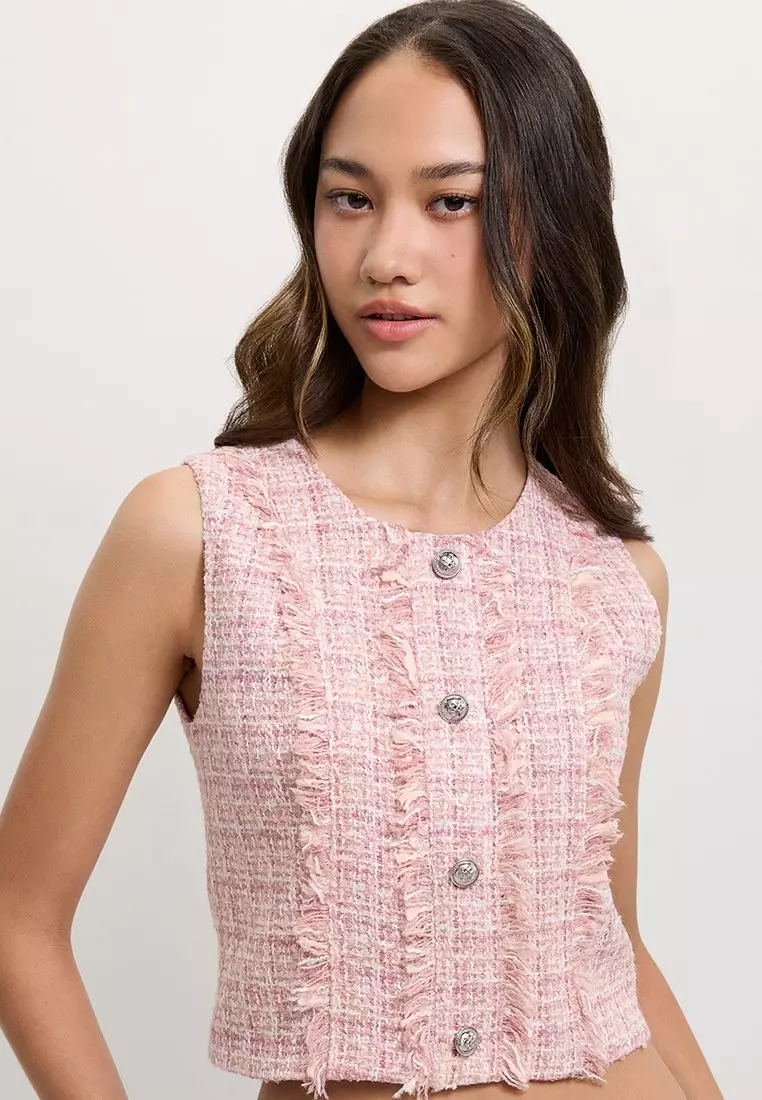 Pomelo Tweed Crop Top - Light Pink 2025 | Buy Pomelo Online | ZALORA ...