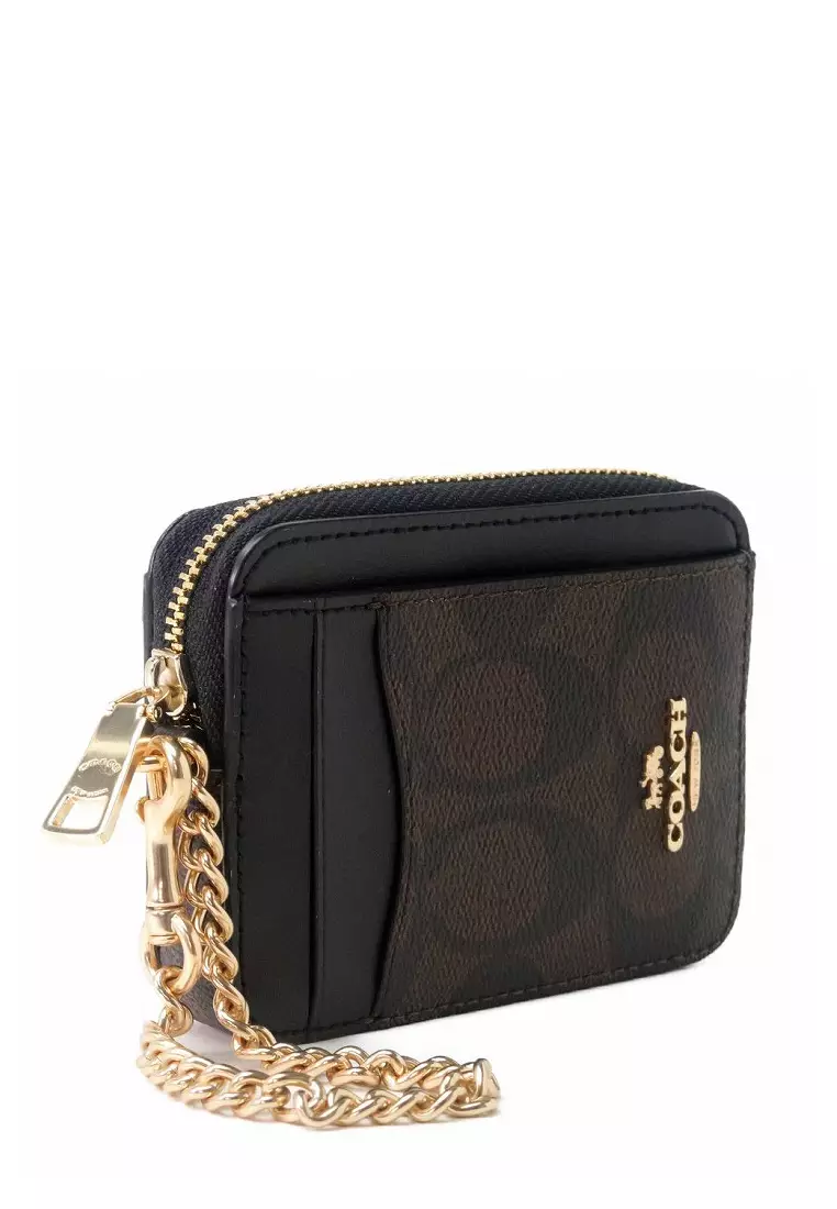 Buy Coach Zip Card Case In Signature Canvas - Walnut/Black 2025 Online ...