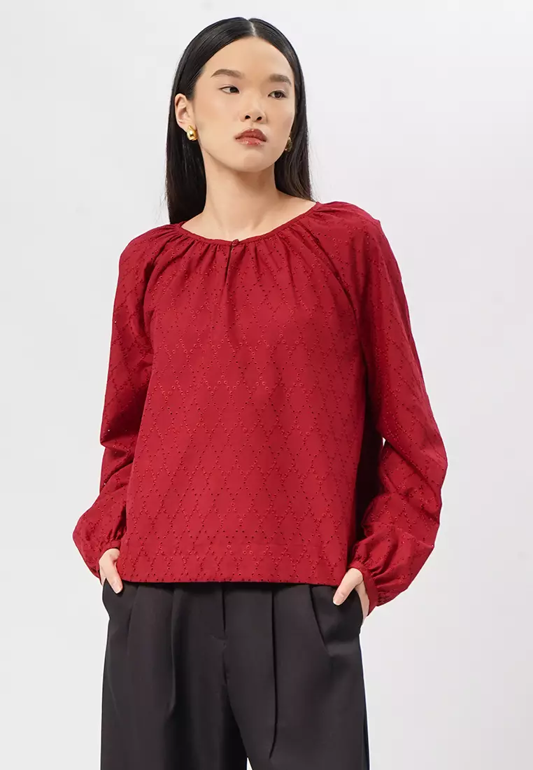 Jual Executive Puff Sleeves Eyelet Blouse Original 2025 | ZALORA Indonesia