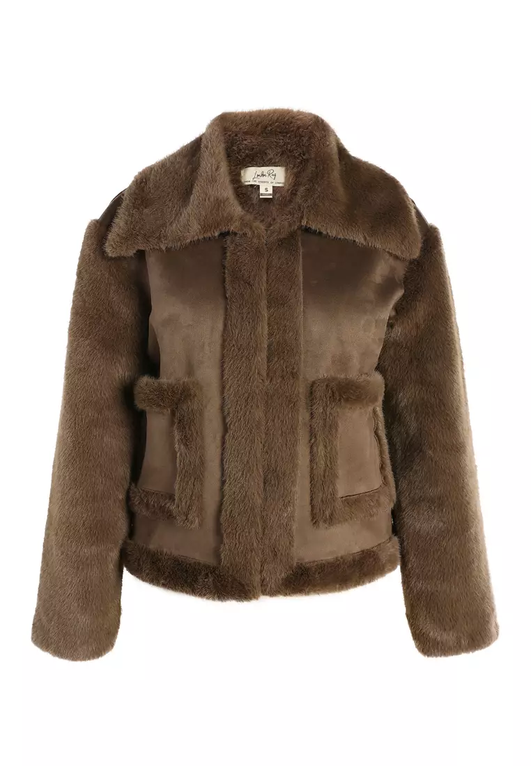 Buy London Rag Faux Fur Jacket in Chocolate 2024 Online | ZALORA ...