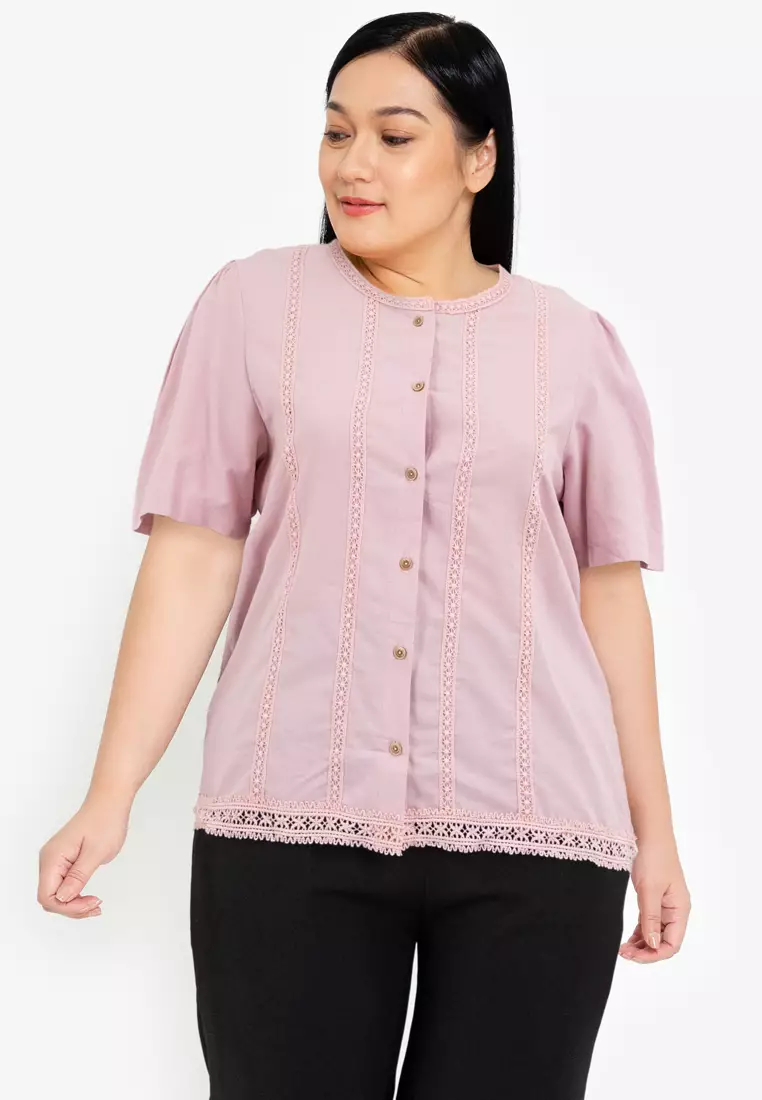 Buy DIVINA Plus Size Puff Sleeve with Trimming Blouse Top 2025 Online ...