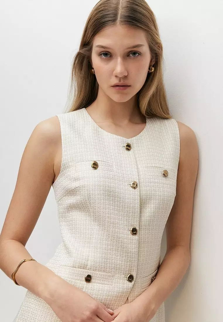 Buy Pomelo Tweed Vest - Cream Online | ZALORA Malaysia
