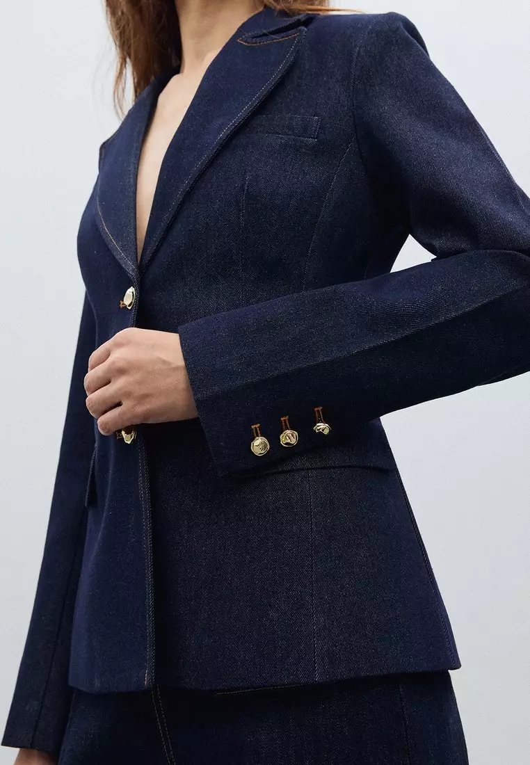 Buy Pomelo Buttoned Blazer - Indigo 2026 Online | ZALORA