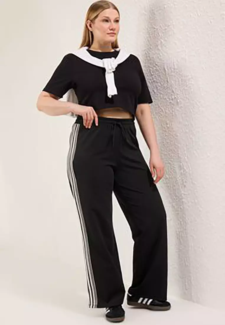 Buy Trendyol Black High Waist Striped Diving/Scuba Fabric Sports ...