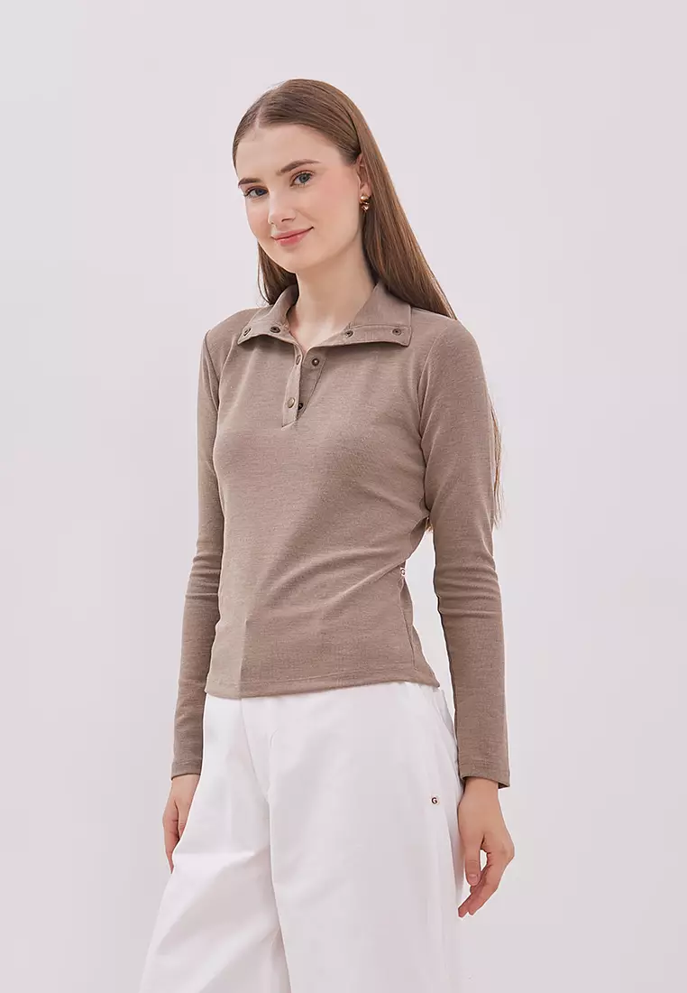 Jual Graphis GRAPHIS Ribbed Snap Button Collar Top Original 2024 | ZALORA Indonesia