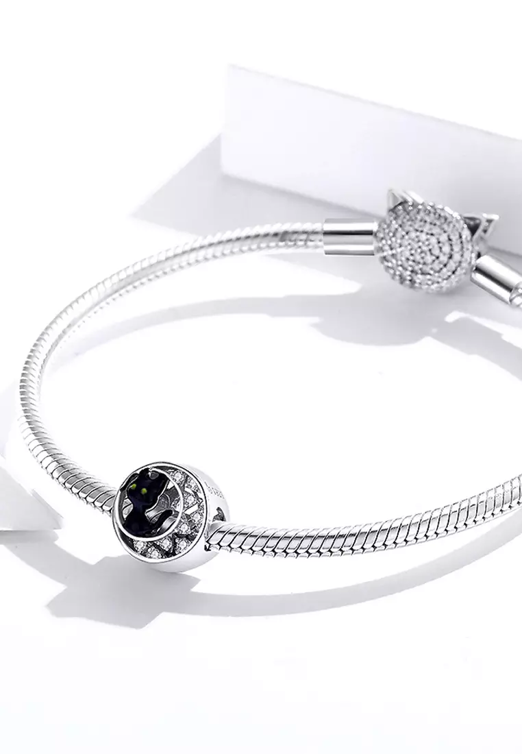 Buy 925 Signature Solid 925 Sterling Silver Black Cat Over the Moon ...