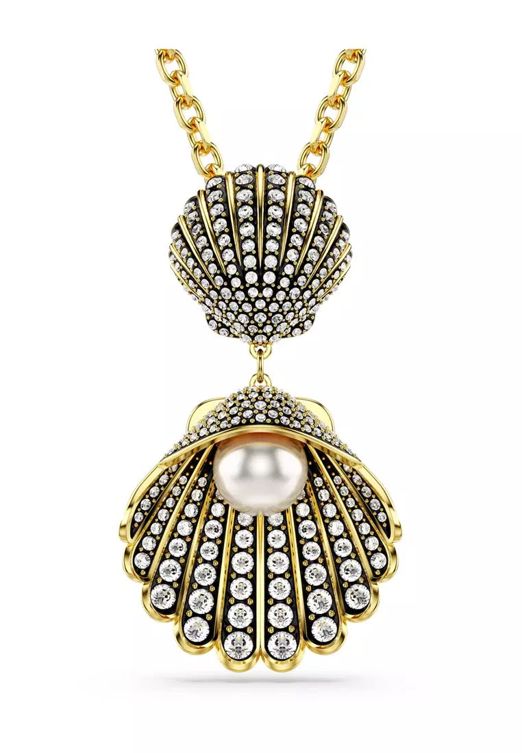 Buy Swarovski Idyllia necklace, Mixed cuts, Shell, White, Gold-tone ...