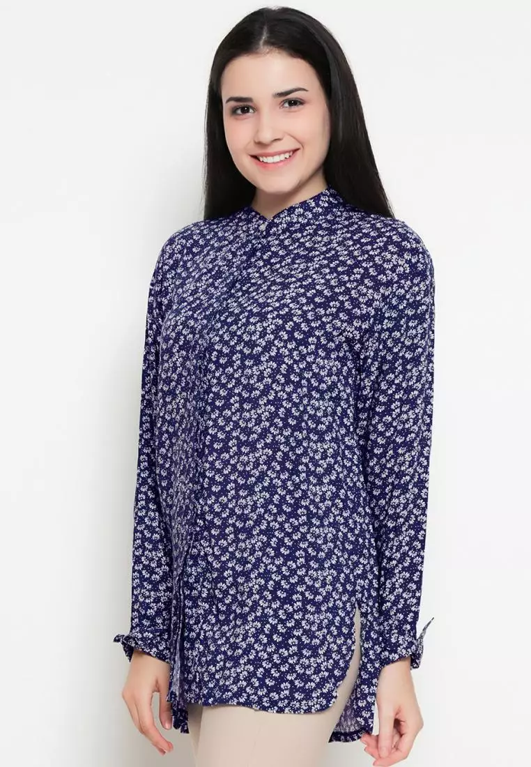 Jual Novo Blouse Floral Tunik Blue Original 2024 | ZALORA Indonesia